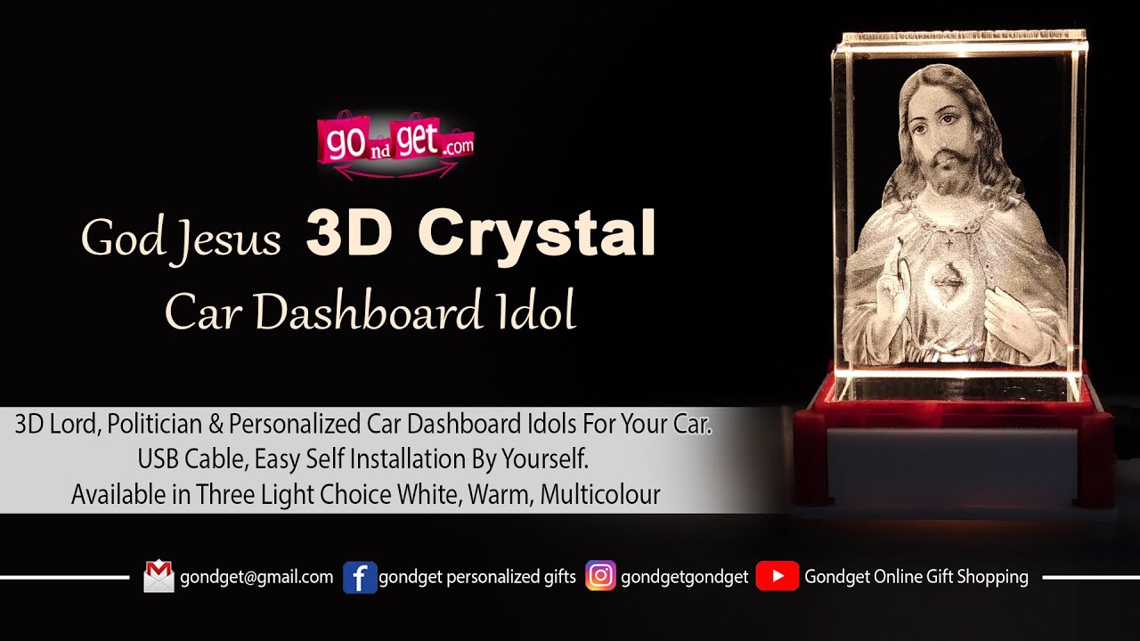 God Jesus Car Dashboard Idol 3D Crystal With Warm LED - YouTube