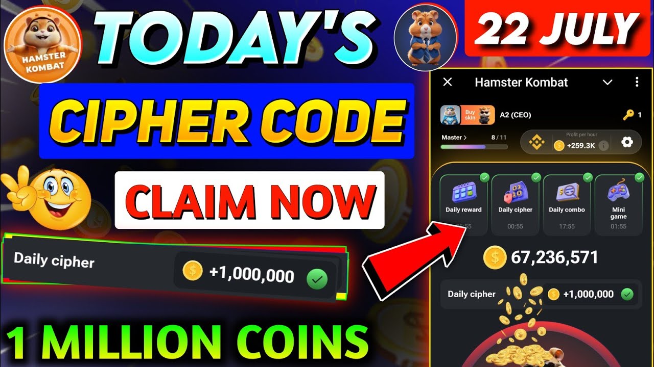 Hamster Kombat 22 July Cipher Code |Today Hamster Daily Cipher Code | 1 ...
