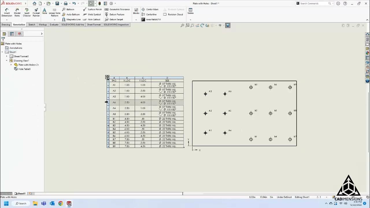 Hole Table Reordering In Solidworks Youtube