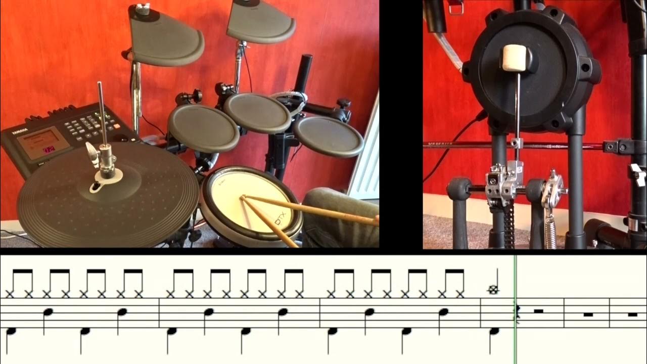 Cours de Batterie N°1 mon premier rythme pour débutant avec partition et musique Drum beginners ...