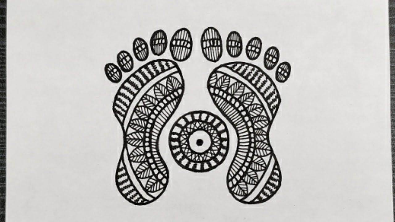 Laxmi Ji Charan Doodle Art || How To Draw Laxmi Ji Charan Paduka With ...