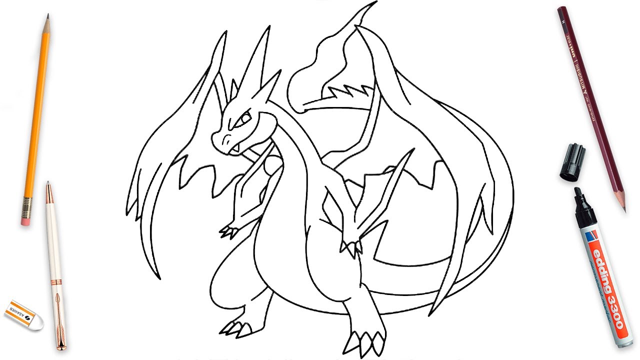 How To Draw Mega Charizard Y Easy Step By Step | Pokemon Drawing ...