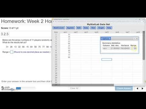 HW2 range, variance, standard deviation with Statcrunch - YouTube