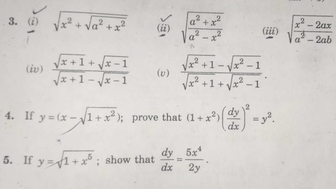 Bca Math Chapter Differentiation Exercise 54 Questions 3 To 5 By Ritik Bhardwaj Youtube
