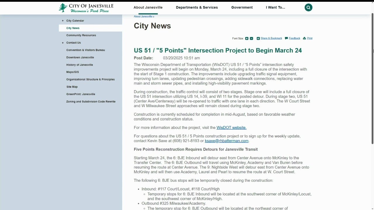 Construction begins for Janesville '5-points' intersection - YouTube