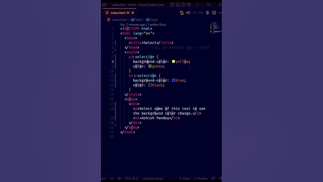 Customize Selected Text Appearance with CSS ::selection Pseudo Selector #shorts #coding - YouTube