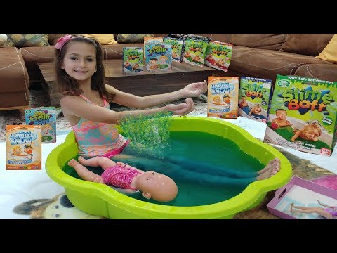 SLİME BANYOSU SLİME BAFF, MAVİ SLİME İÇİNDE BEBEKLER. EĞLENCELİ ÇOCUK VİDEOSU