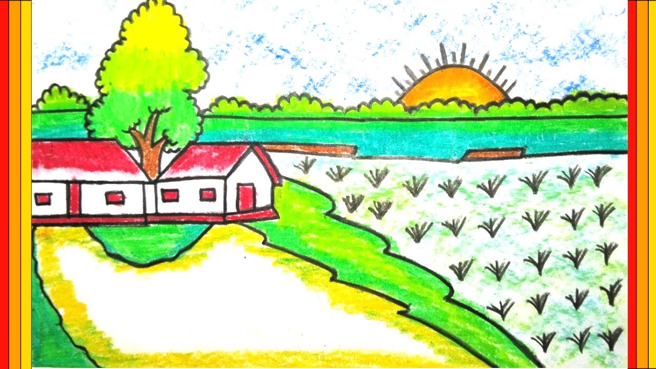 How to Draw Beautiful Sunset and Mountain Lake Scenery Drawing 2 - YouTube