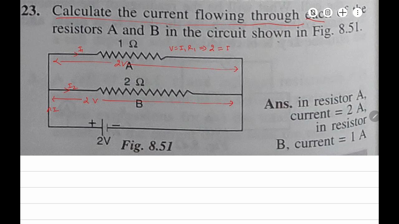 23. Calculate the current flowing through each of the resistors A and B in the circuit shown in ...