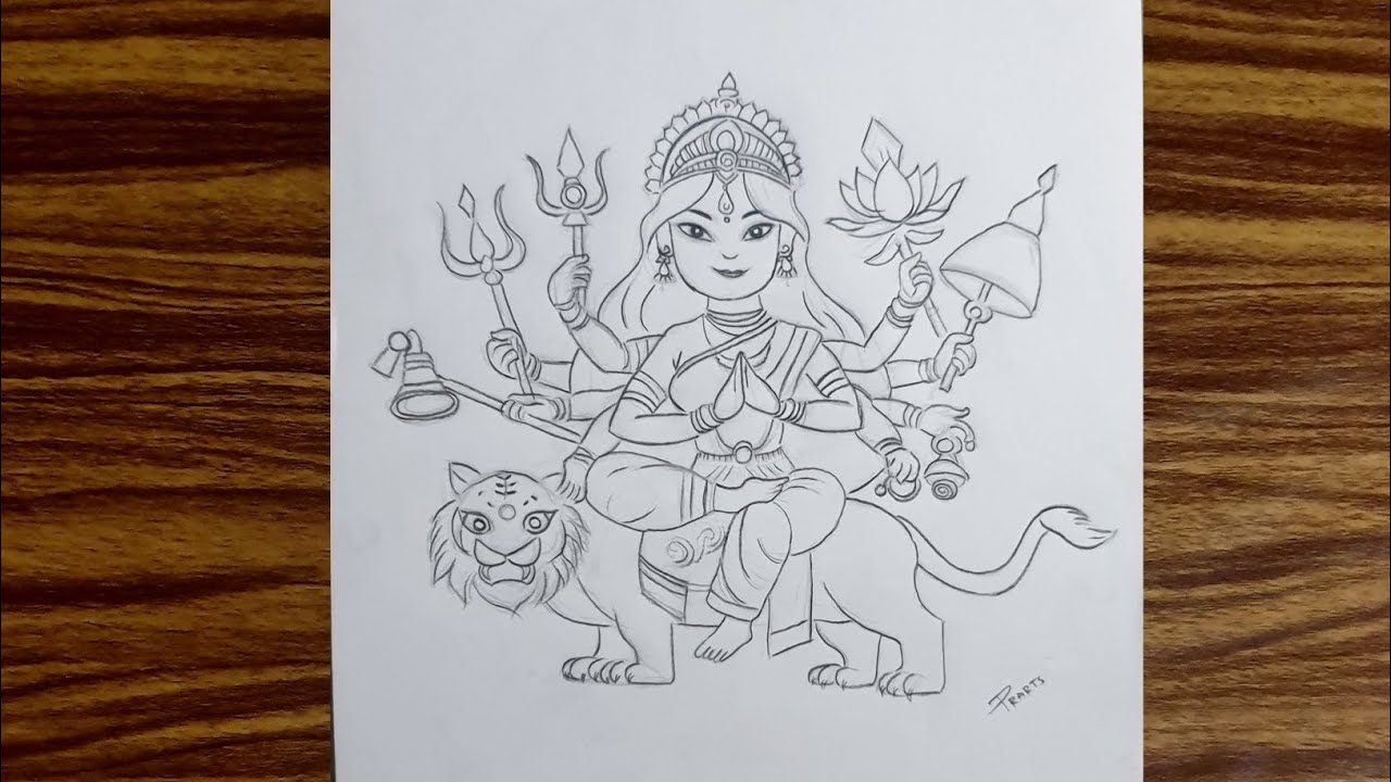 How To Draw Outline Maa Durga And Her Lion | Special Drawing For Durga ...