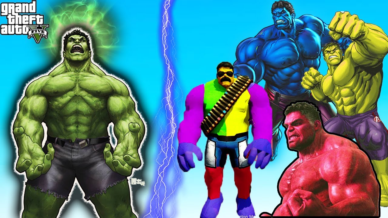 GREEN HULK vs 4 Colourful HULKS in GTA 5 | Fight AVENGER ARMY vs ...
