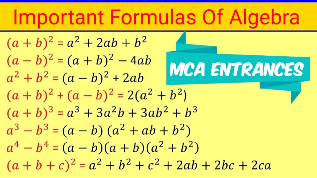 Important Algebra Formulas For MCA Entrances: Nimcet, Mahcet, Cuet ...