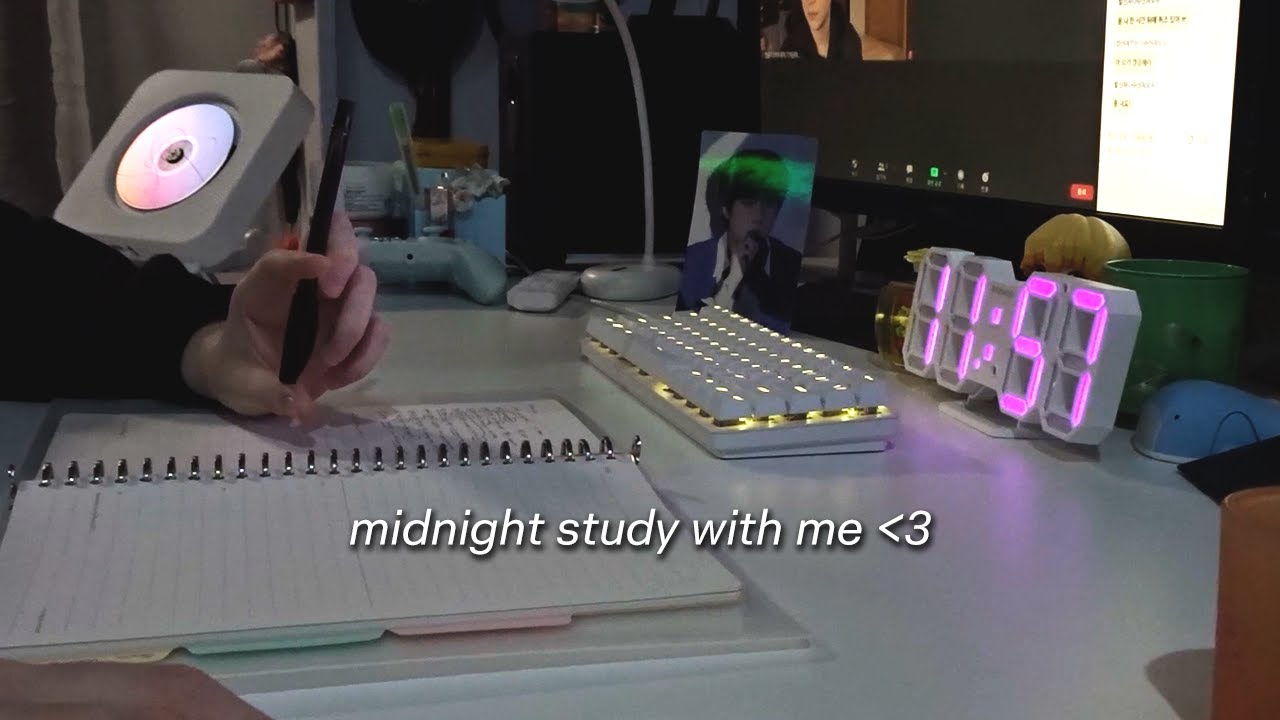 midnight study with me // 1 hour, real noise - YouTube