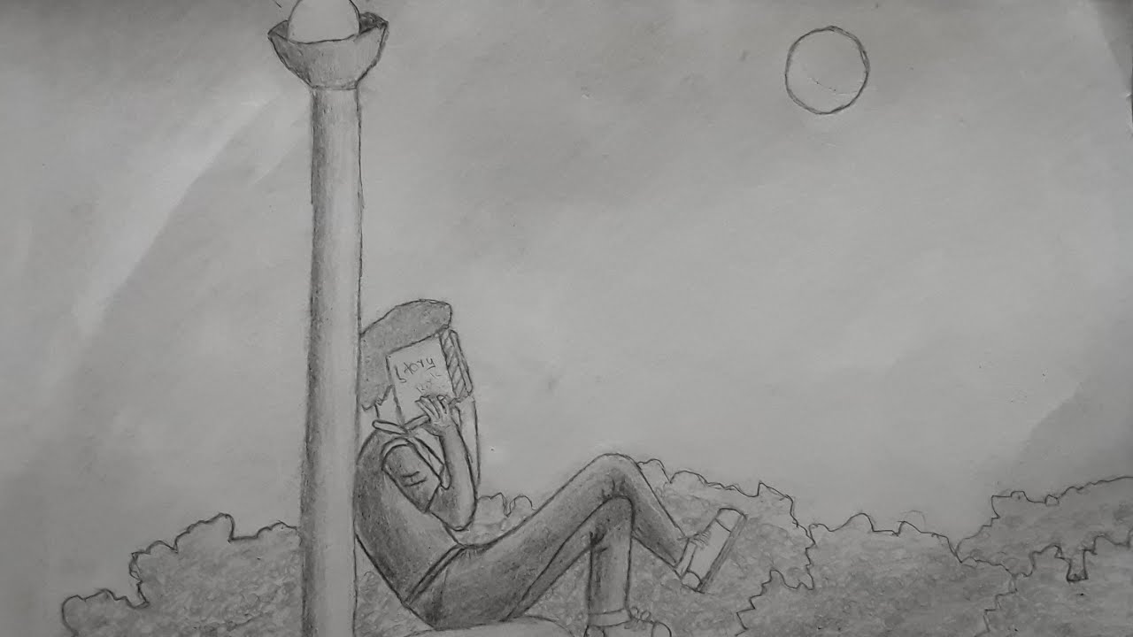 How to draw easily a boy sleeping under the street light | easy pencil ...