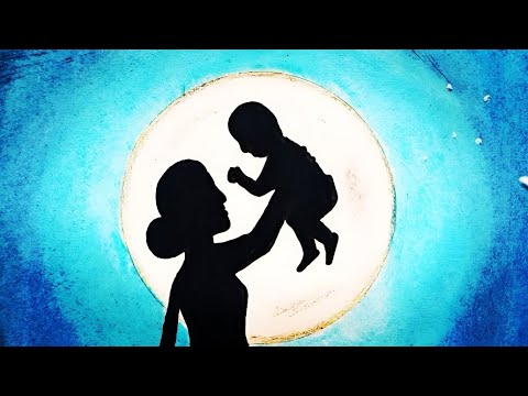Mother's Day Drawing Easy Step | Mother and Child in Moon Light ...