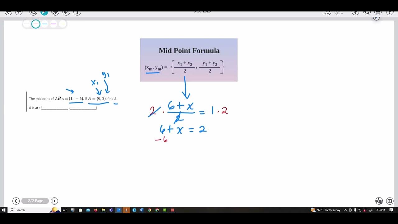 College Algebra Midpoint solve for point - YouTube