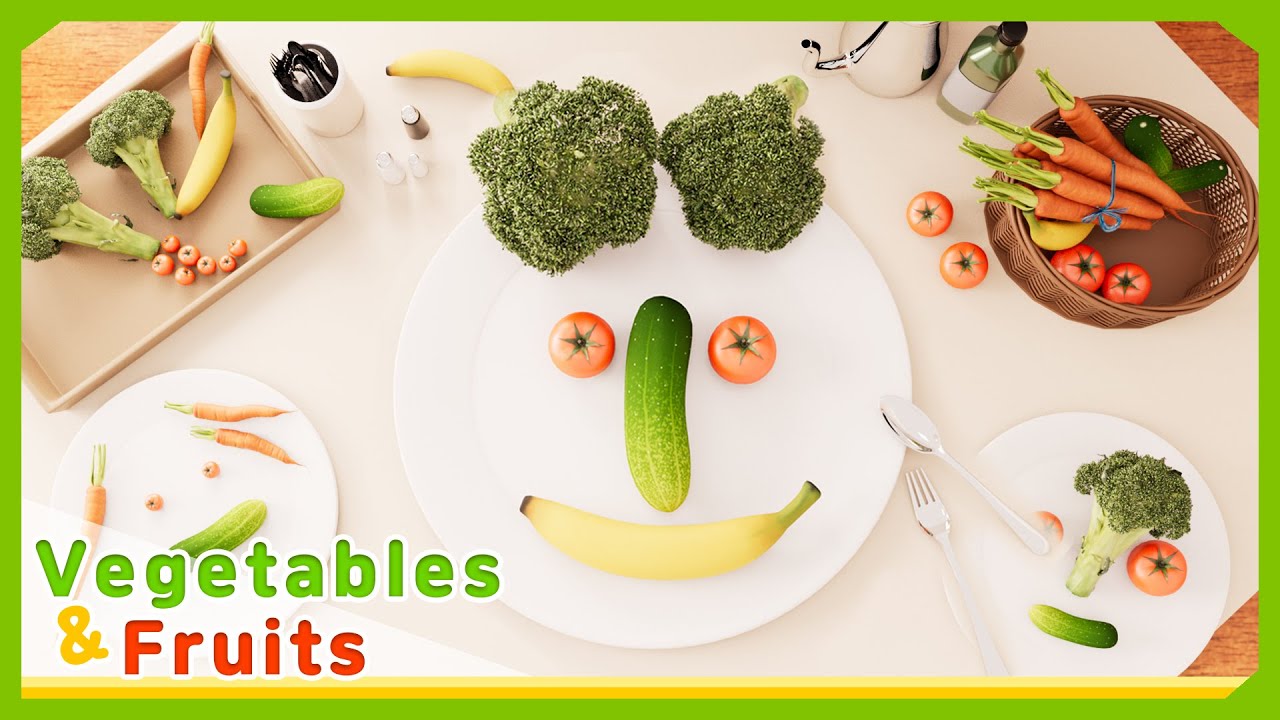 Learn Vegetables & Fruits words with Vegetable face for Kids - YouTube