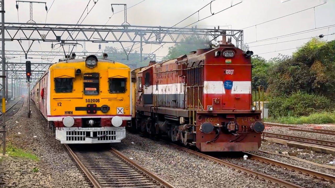 🔥Iconic Train Crossing: Classic EMU vs Vintage diesel engine crossing ...