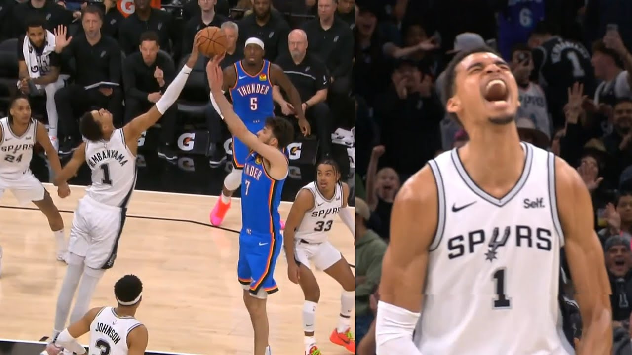 Victor Wembanyama stares down OKC bench after clutch 3 then blocks Chet ...