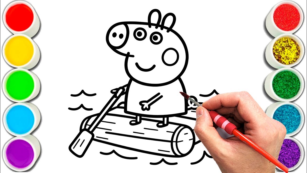 Peppa Pig on a wooden raft Drawing, Painting & Coloring For Kids and ...