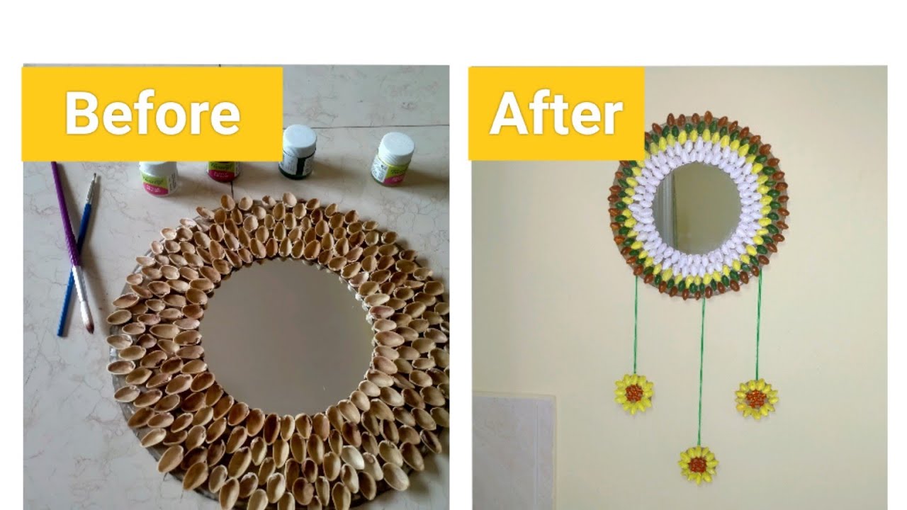 ಪಿಸ್ತಾ ಸಿಪ್ಪೆಯಿಂದ ಮನೆಗೆ ಅಲಂಕಾರಿಕ ವಸ್ತು#decorative mirror from pista ...