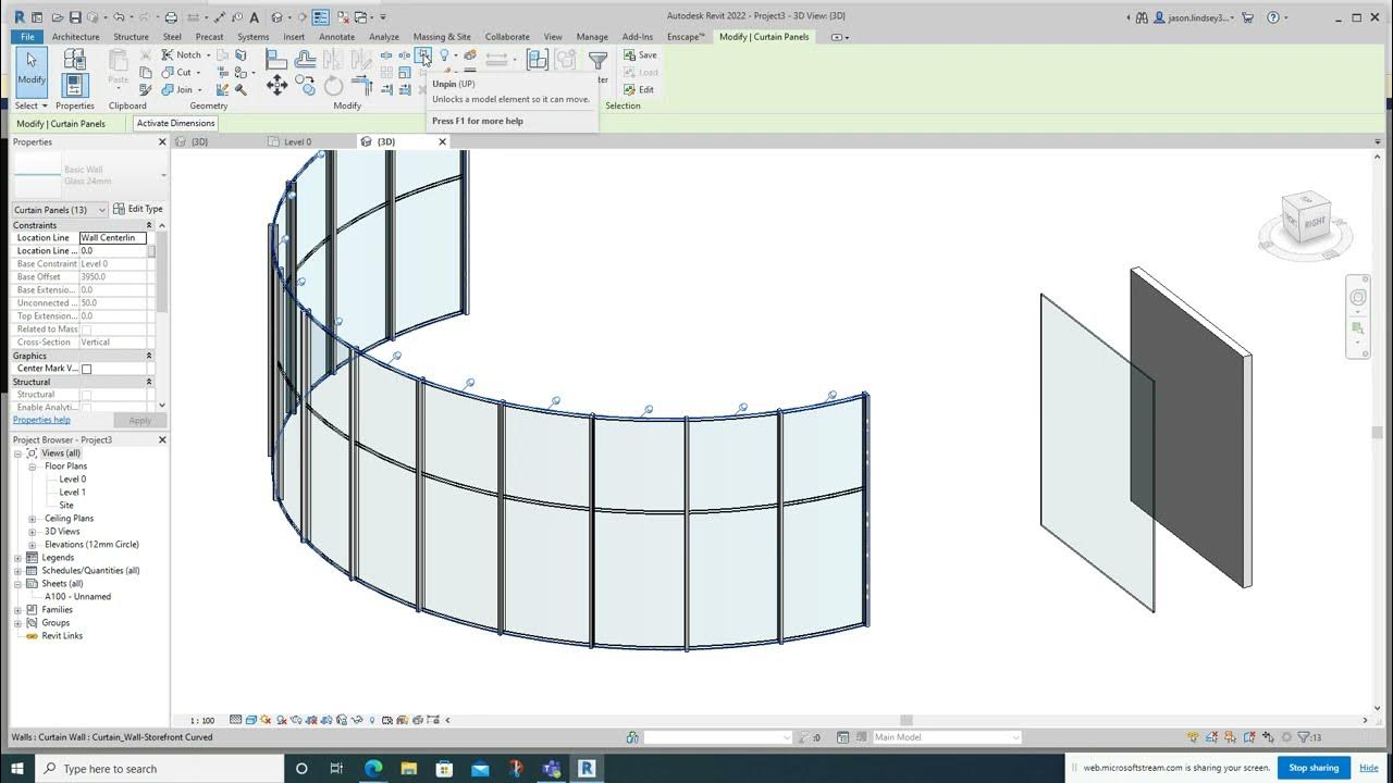 Drawing a Curved Curtain Wall in Revit - YouTube
