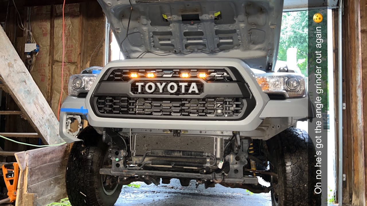 Tacoma lower front grill removal and bumper trimming - YouTube