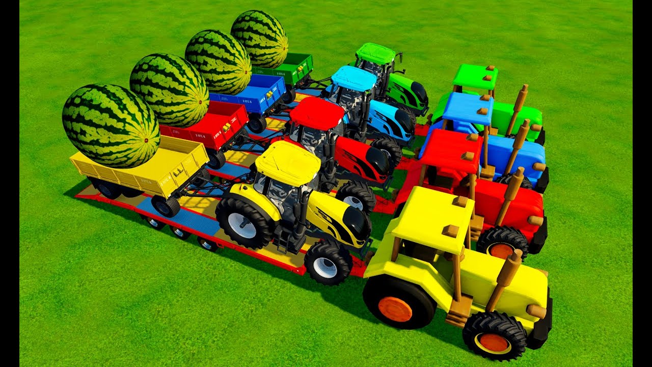 TRANSPORTING COLORED WATERMELON & TRACTOR WITH TOY TRUCK - Farming ...