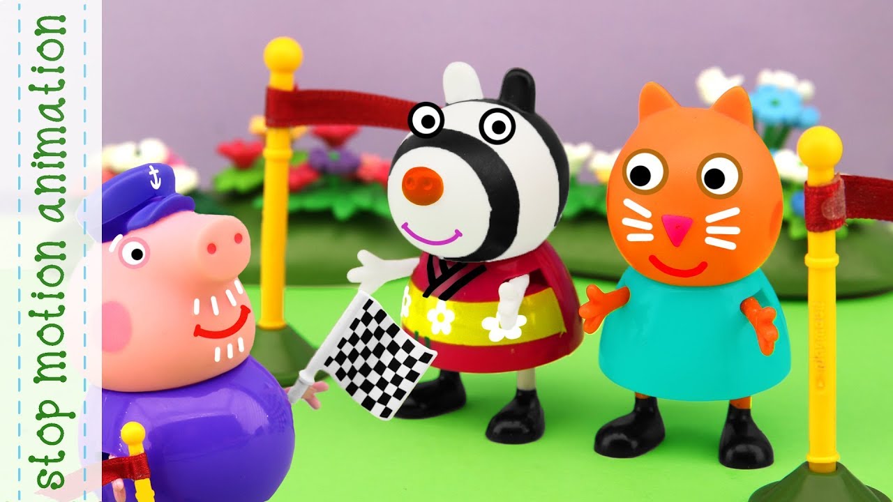 Running a Marathon Peppa pig toys stop motion animation english ...