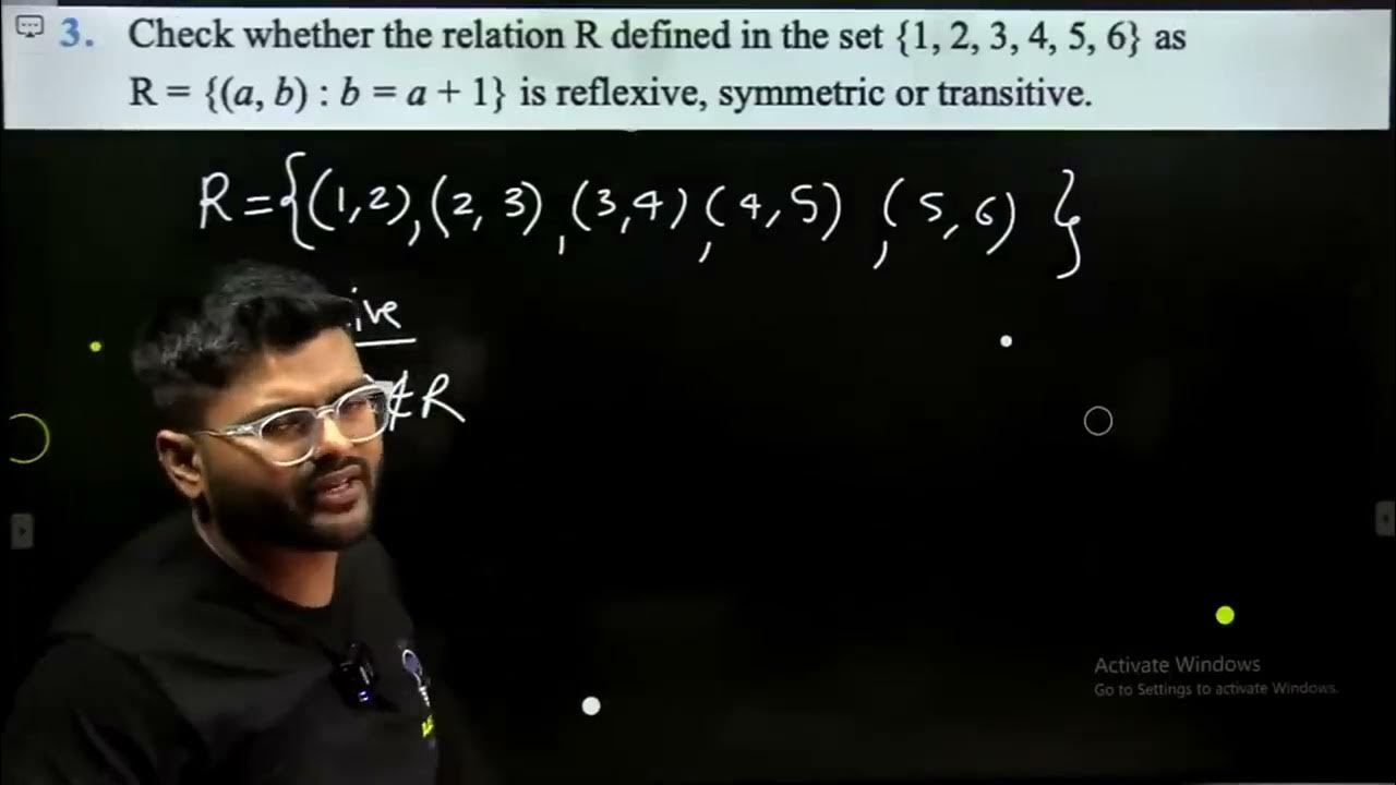 3.Check whether the relation R defined in the set {1, 2, 3, ,4 ,5 ,6} as R = {(a, b) : b = a + 1 ...