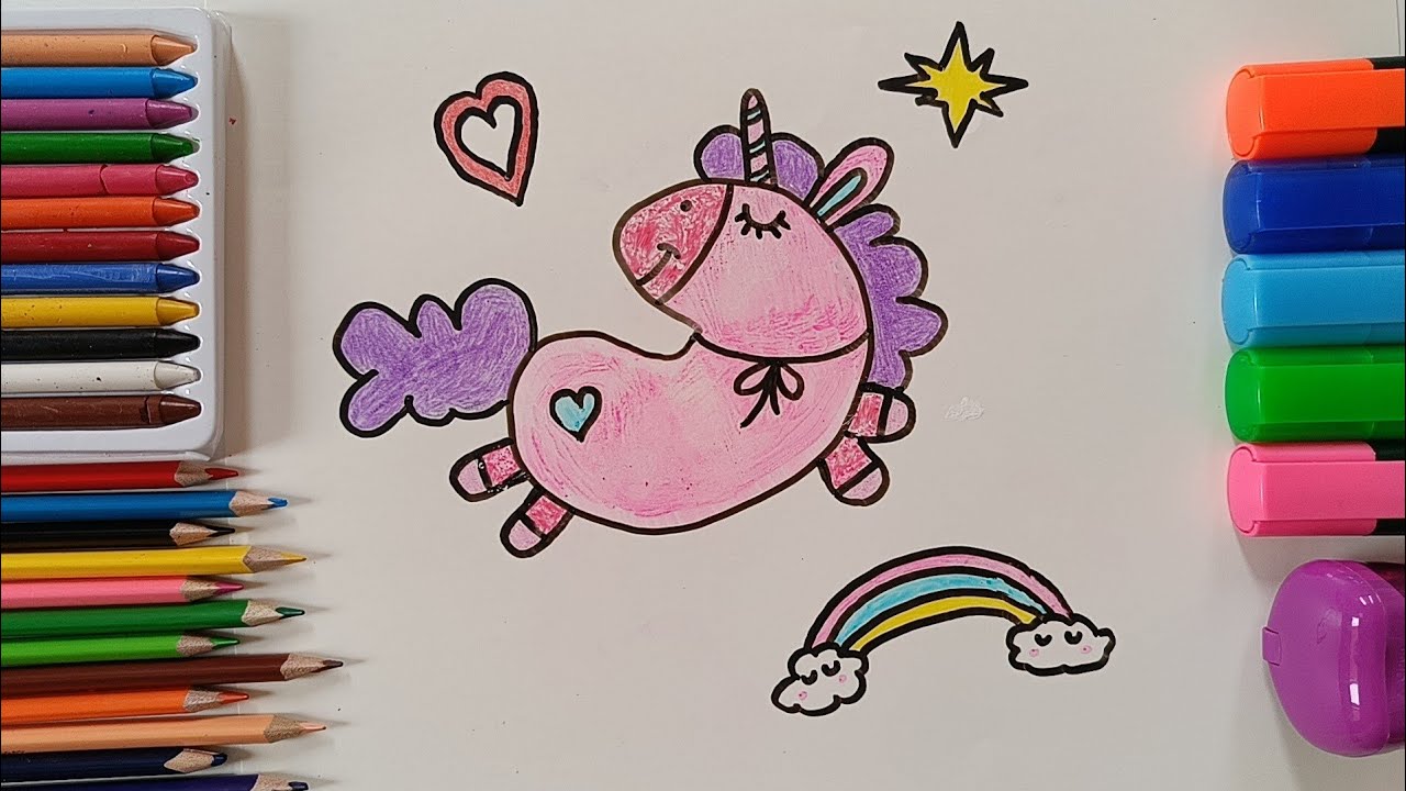 How To Draw And Color A Cute Unicorn | Super Easy Step By Step Drawing ...