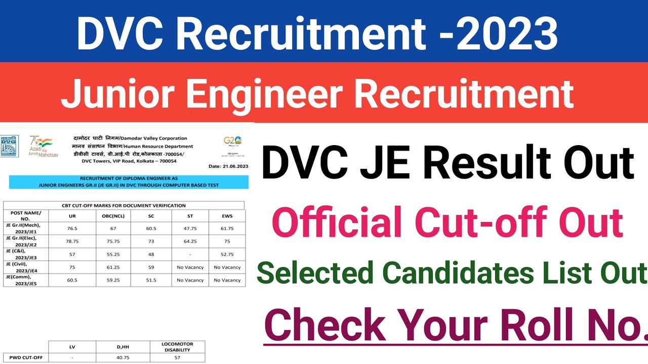 DVC JE Result 2023||DVC JE Cut-off||Selected Candidates List||DVC ...