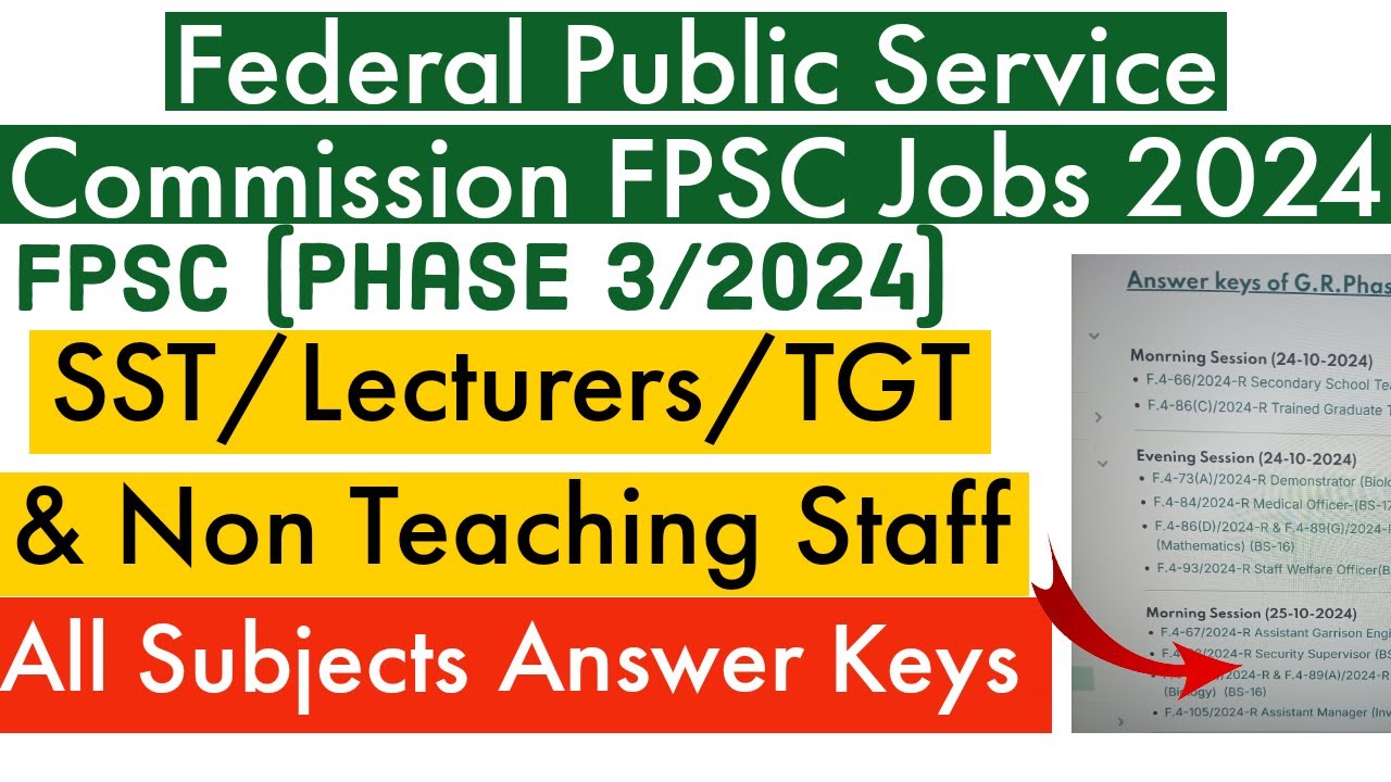 FPSC Phase 3/2024 SST | TGT & Lecturers Answer Keys Of All Subjects ...