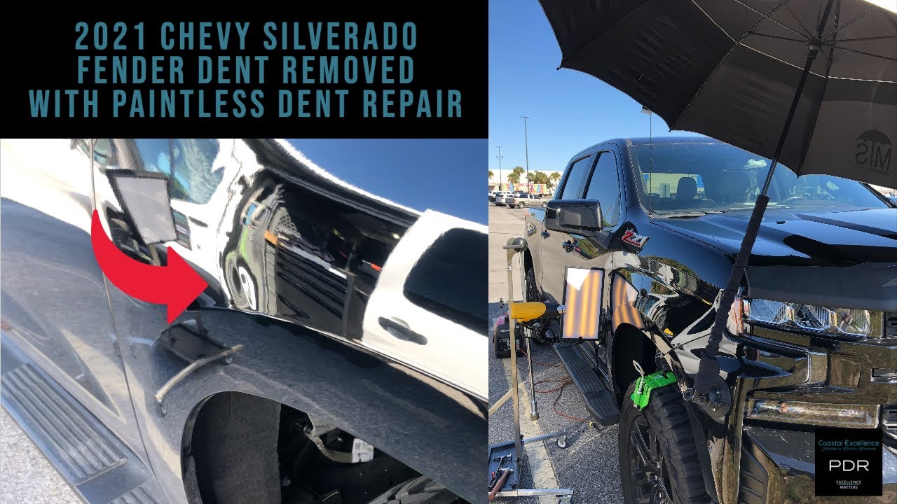 2021 Chevy Silverado Fender Dent Removed at the Customer's Workplace ...