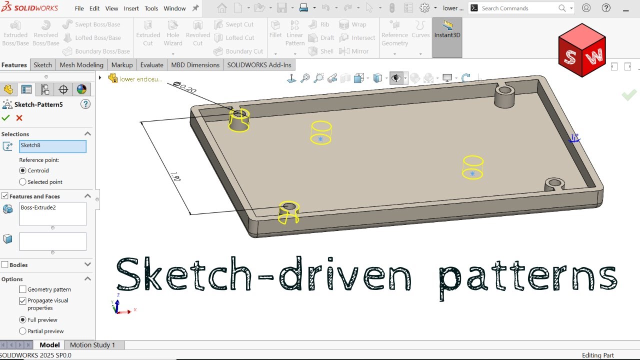 How to Use the Sketch Driven Pattern in Solidworks - YouTube
