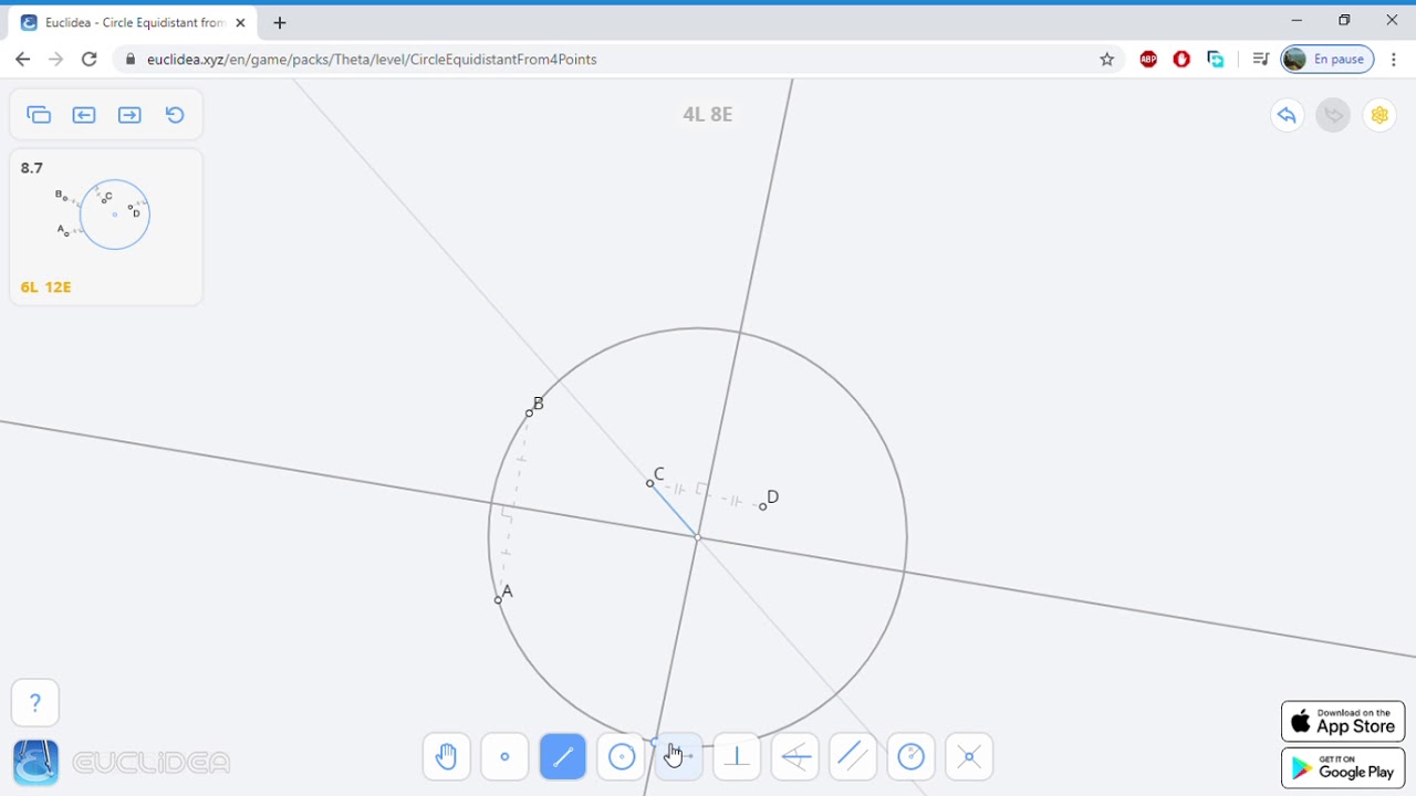 8.7 Euclidea Circle Equidistant from Four Points 6L 12E - YouTube