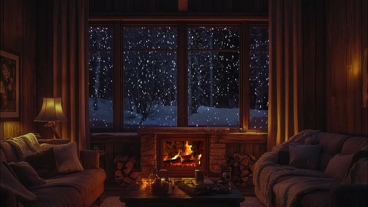 Relaxing Blizzard, Frosty Howling Wind and Fireplace - Cozy Winter Cabin Ambience - YouTube
