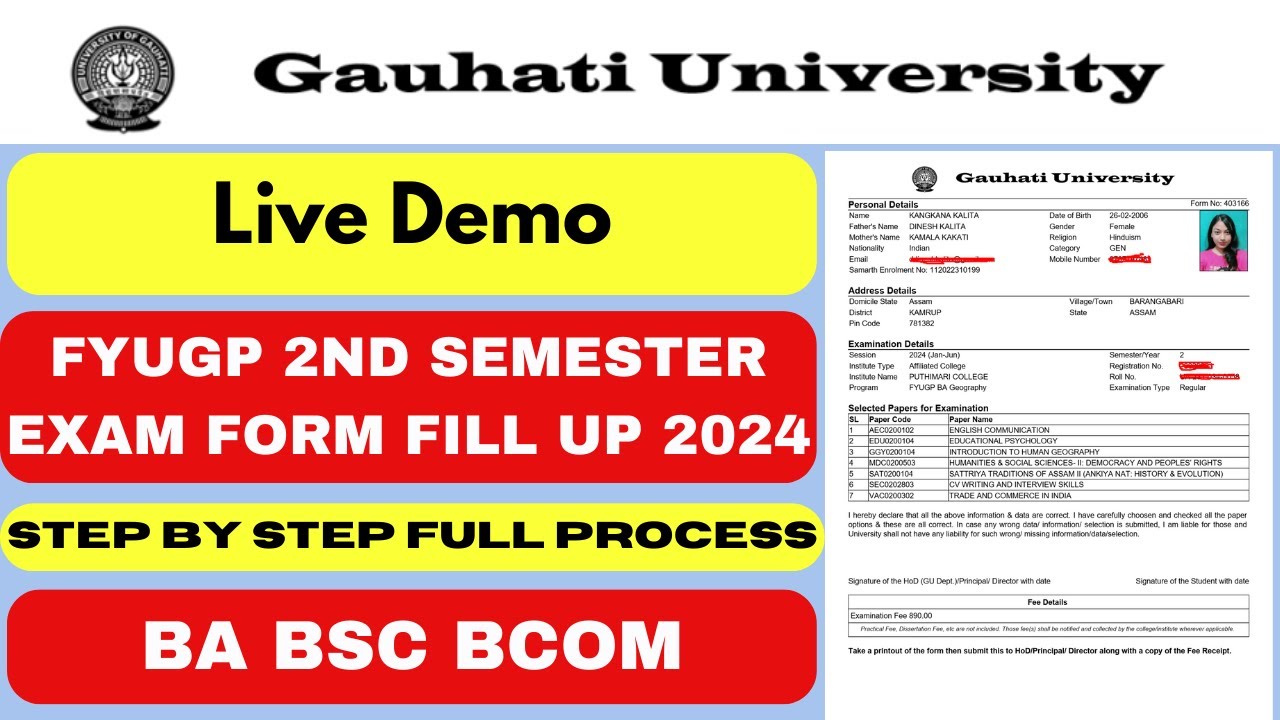 Live Demo | FYUGP 2nd Semester Exam form Fill Up 2024 Full Process Step ...
