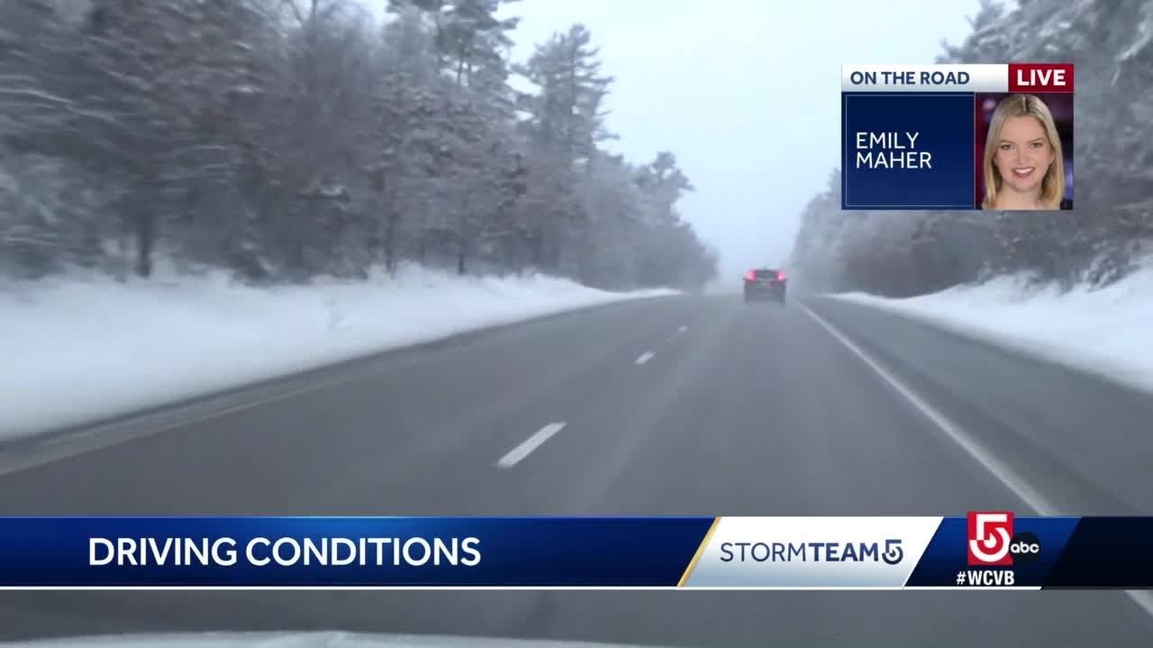 Wet, snowy roads for morning commute in Taunton - YouTube