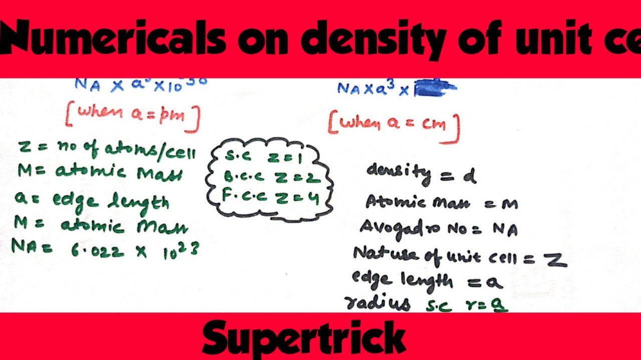 Numericals on density of unit cell | supertrick | solid state | class ...