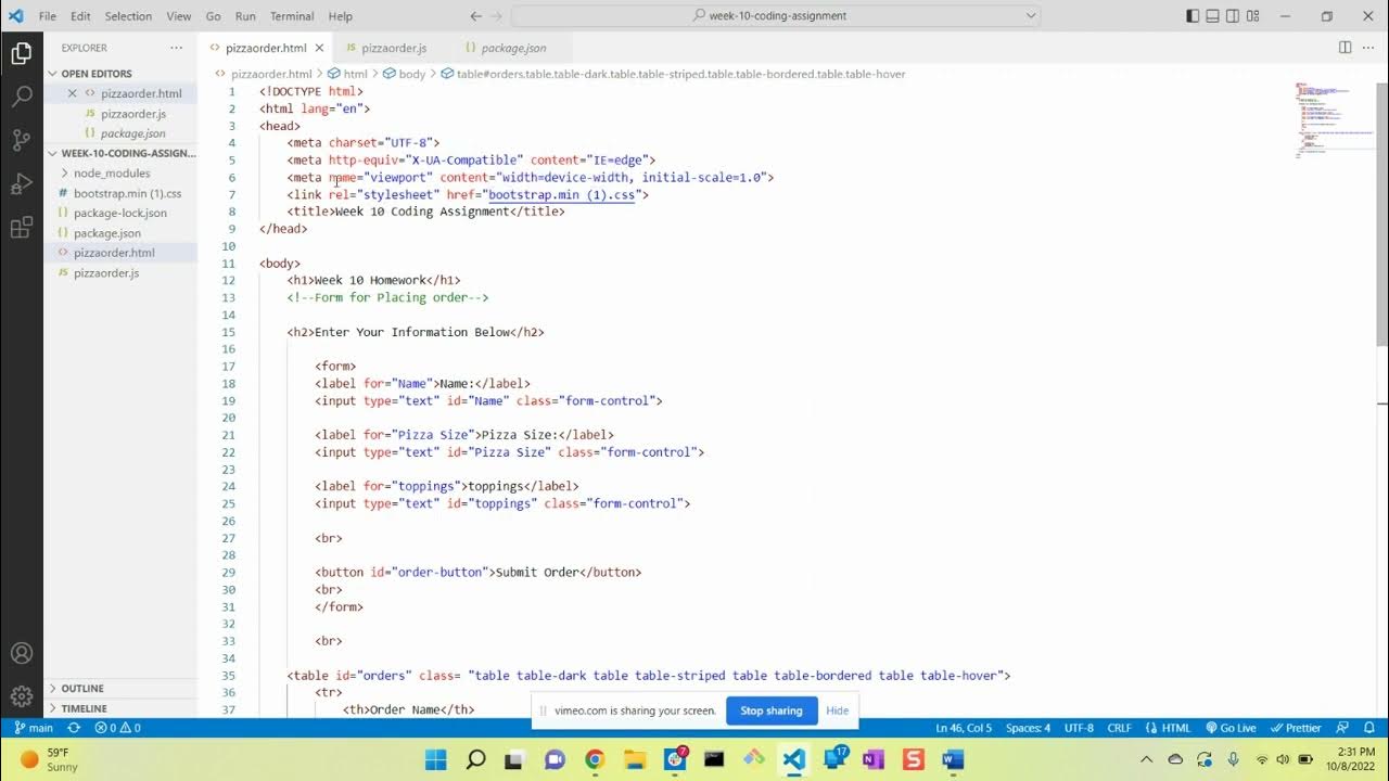 week 10 coding assignment - YouTube