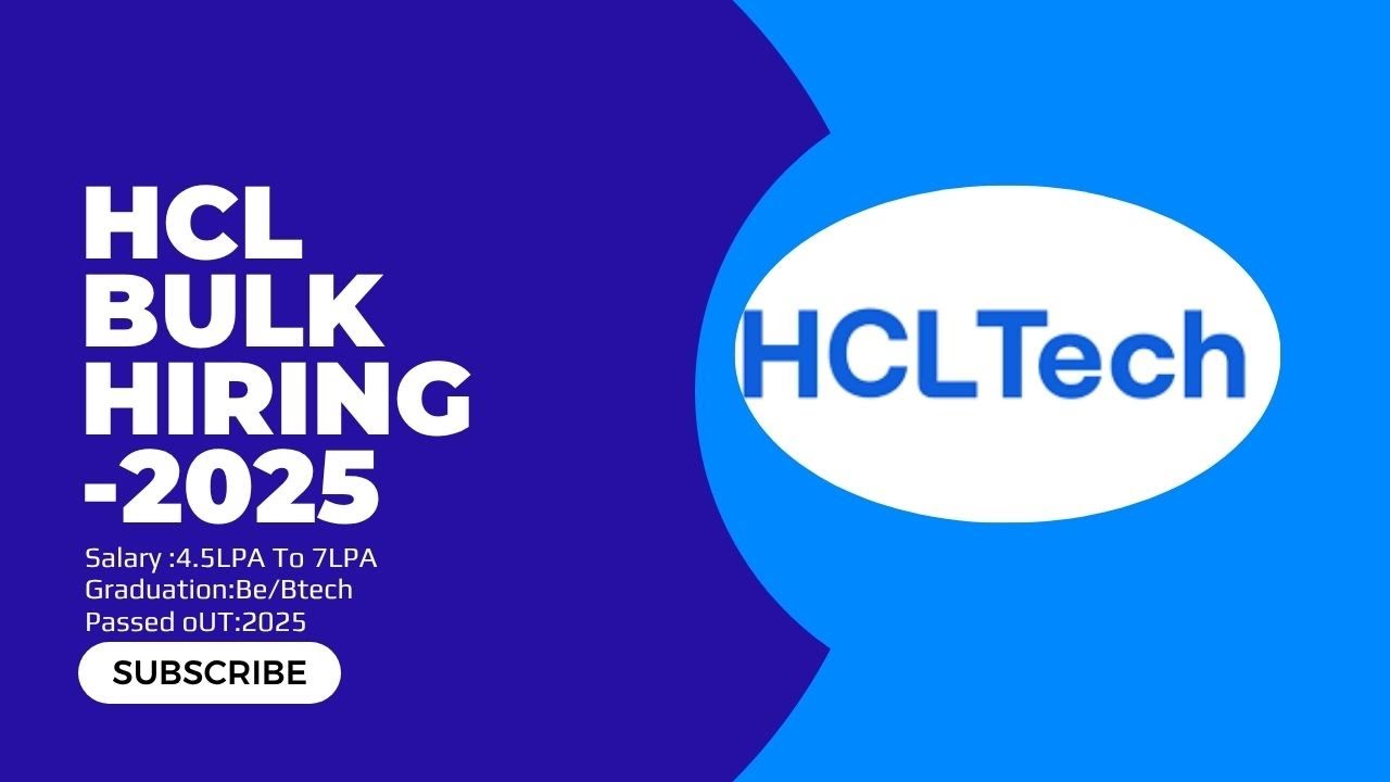Hcl Tech Bulk Hiring For Freshers For 2025 Graduation Students - YouTube