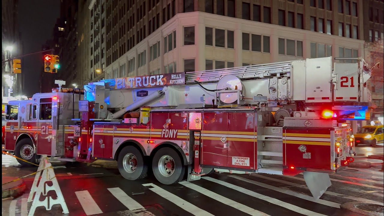 FDNY Engine 34 Tower Ladder 21 responding - YouTube