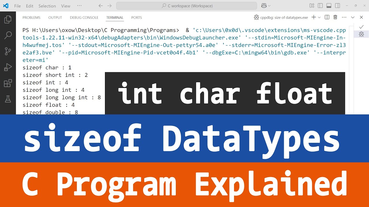 C Programming Tutorial: Using sizeof to Find the Size of Data Types (char, int, float, double ...