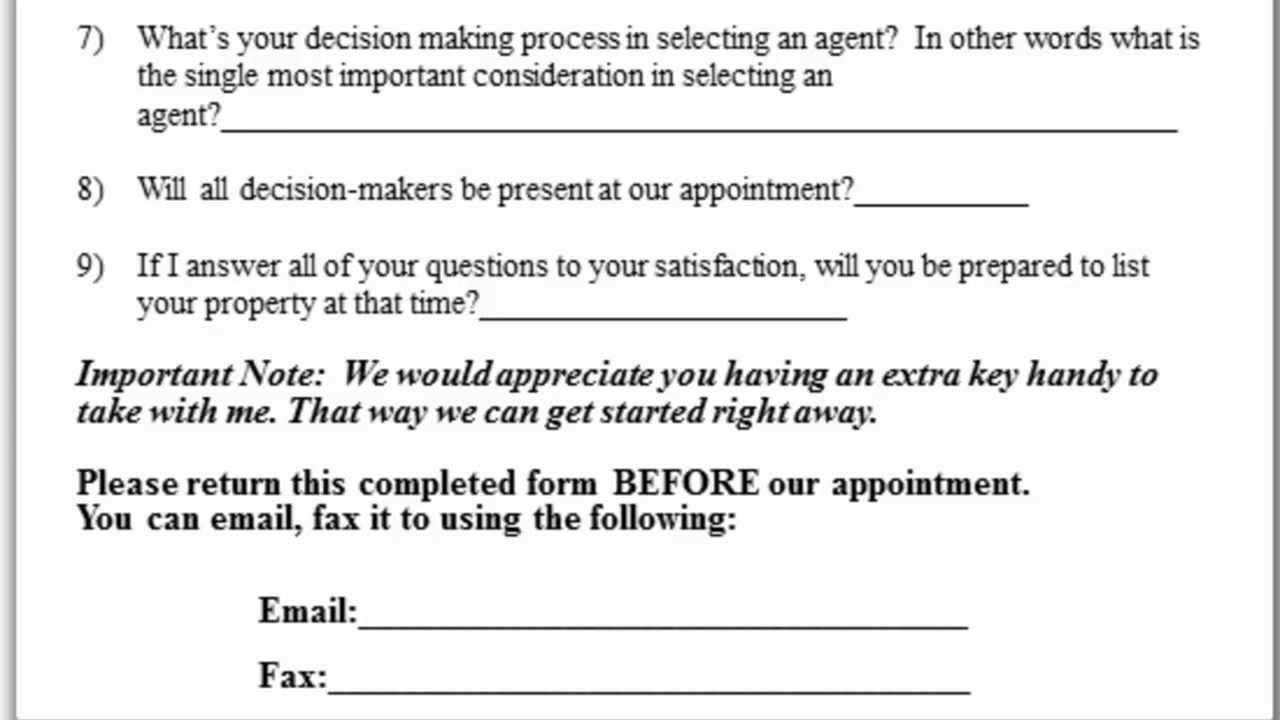 HOME SELLER CENTRAL PRESENTS...Questions Every Agent Should Ask You ...