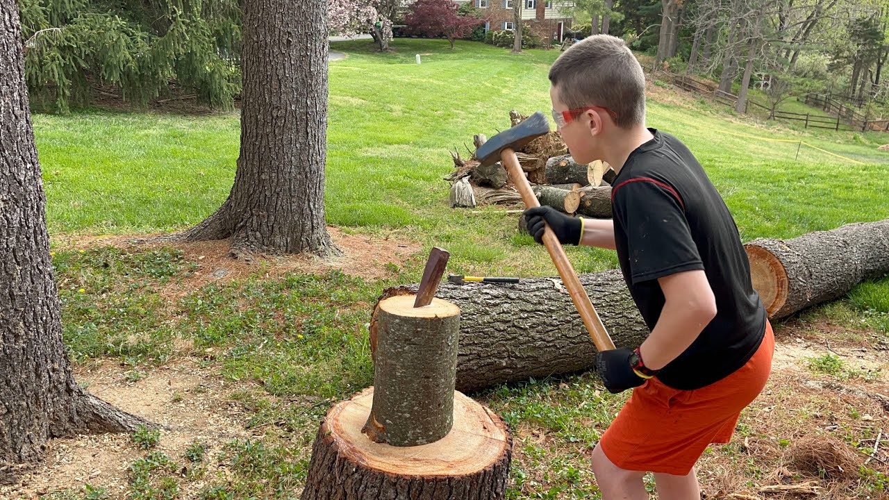 Shel Using a Wedge and Sledge to Split Pine - YouTube