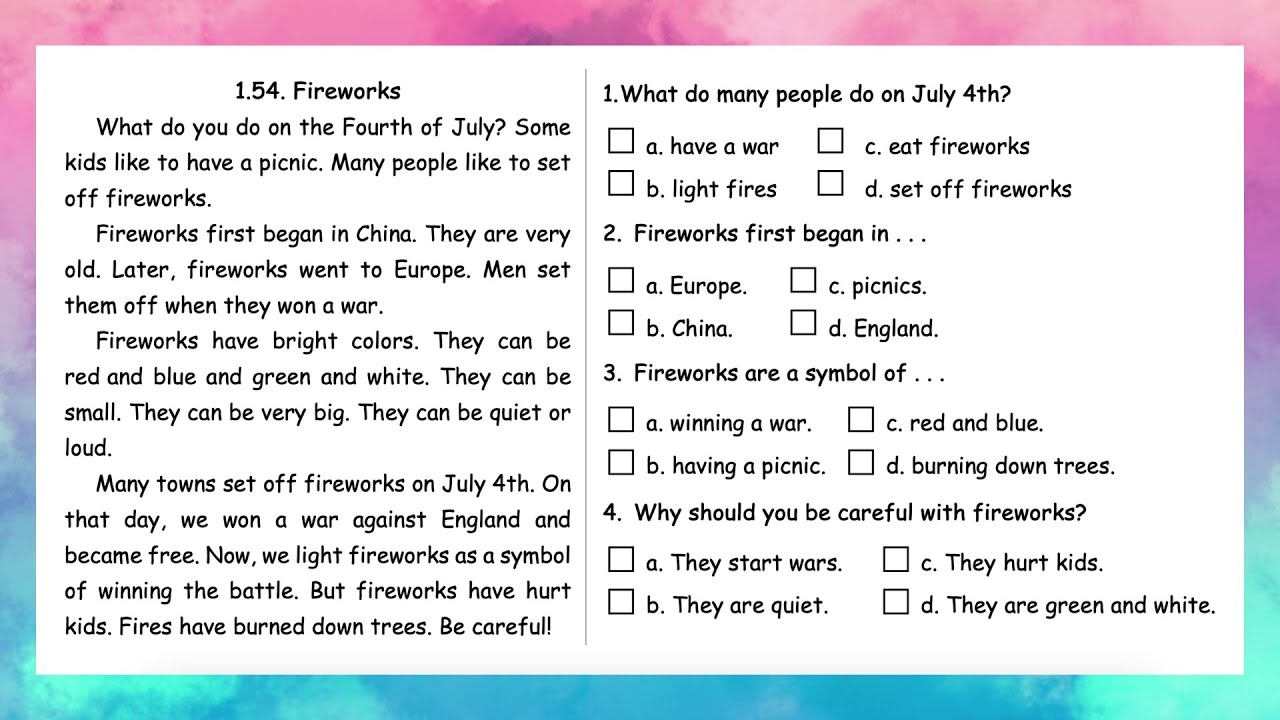 1.54 | Fireworks | Reading Skills | Grade 1 | All English 4U - YouTube
