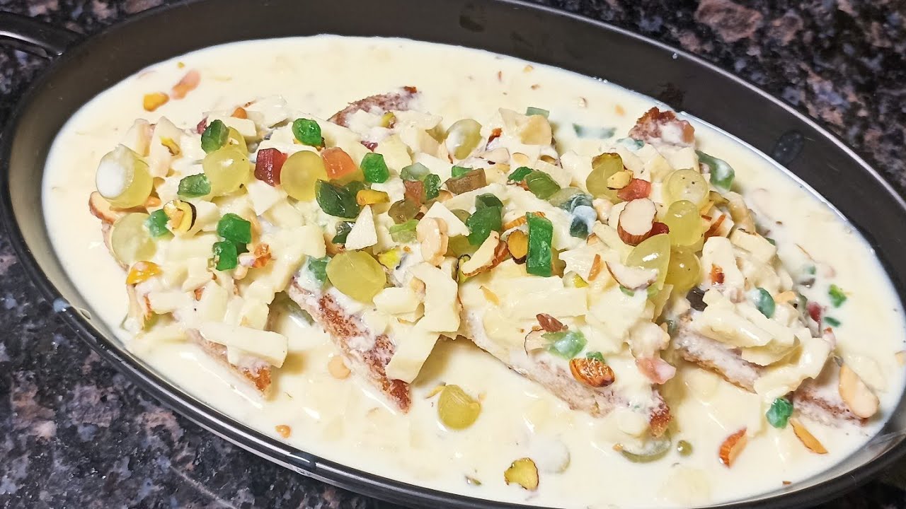 Custard Shahi Tukda Recipe | How To Make Fruit Custard Shahi Tukda ...