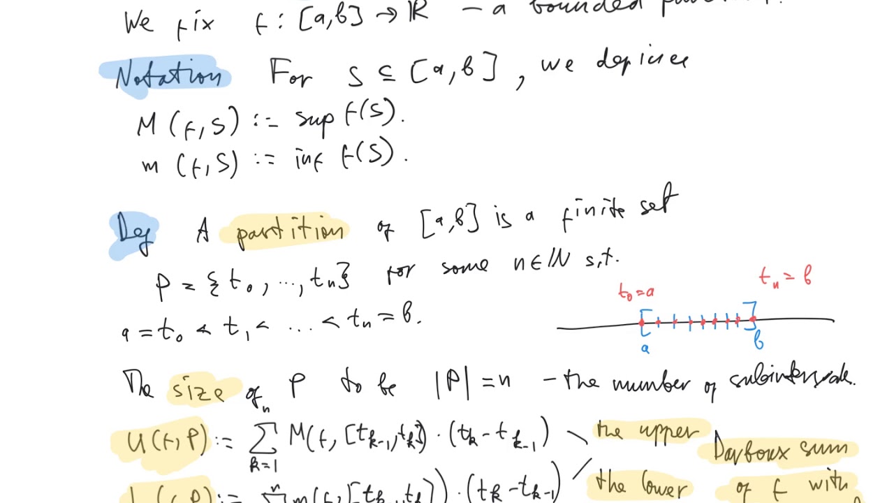 Real Analysis, Lecture 24 (Integration. Partitions, Darboux sums and ...