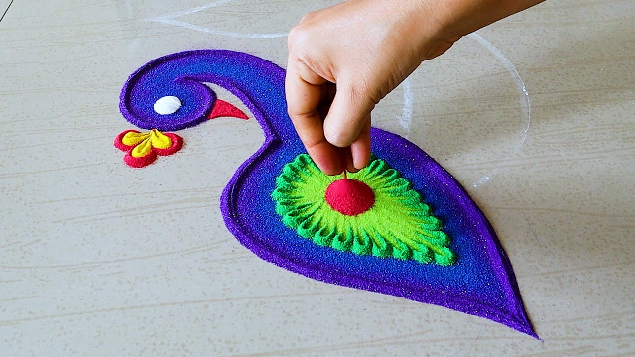 Easy Peacock Rangoli Design For Diwali | Festival Rangoli Designs ...